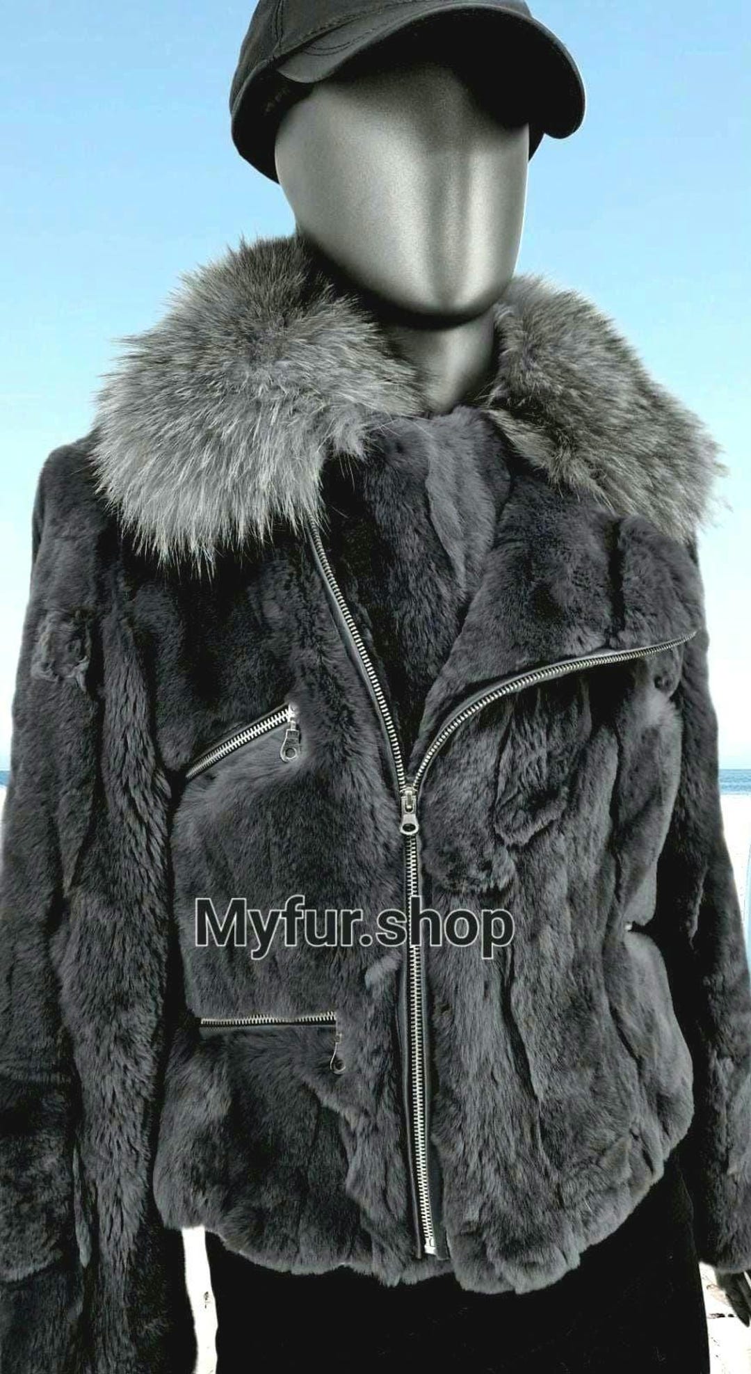 MEN'S REX FUR Biker Jacket With Zippers!brand New Real Natural Genuine ...