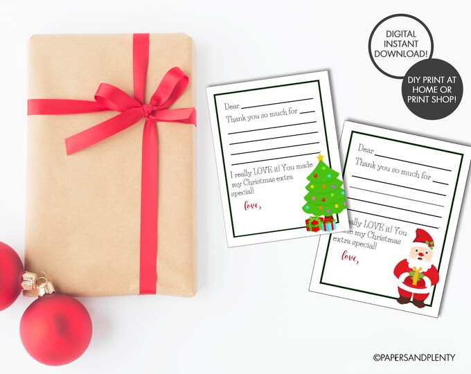 DIGITAL FILE Printable fill-in-the-blank Christmas Thank You Cards Set ...