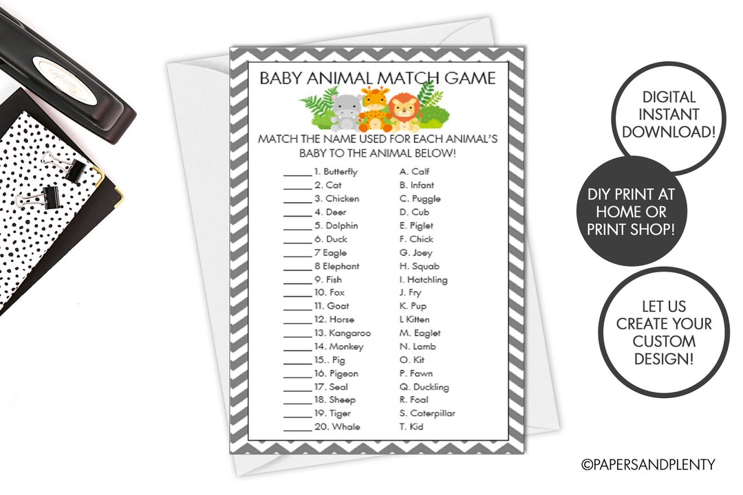 DIGITAL FILE - Baby Animal Match Game + Answer Key | Baby Shower Game ...