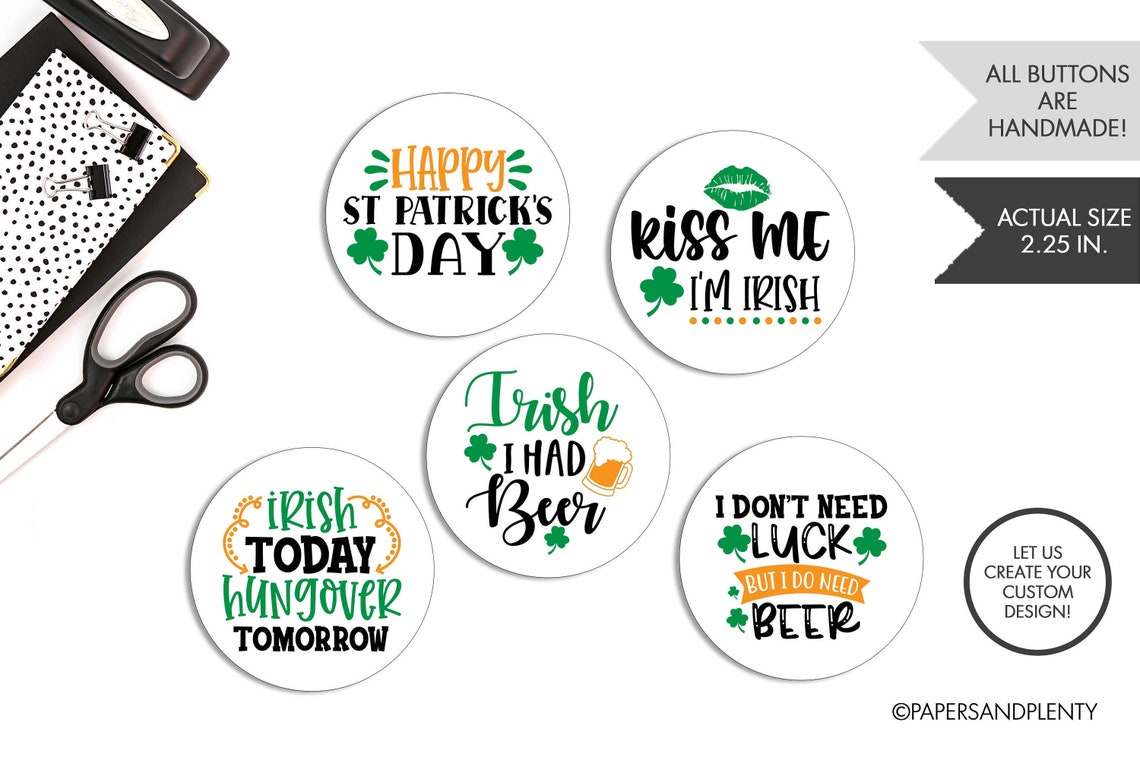 St. Patrick's Day Pin Button Set Holiday Buttons Happy - Etsy