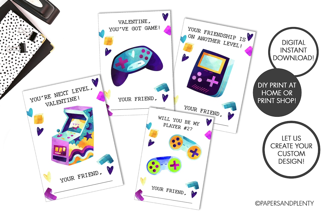 DIGITAL FILE - Kids Video Game Valentine Cards, Printable Valentine ...