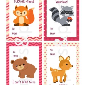 DIGITAL FILE - Woodland Animal Valentine Cards for Kids (DIY) Set of 8 ...