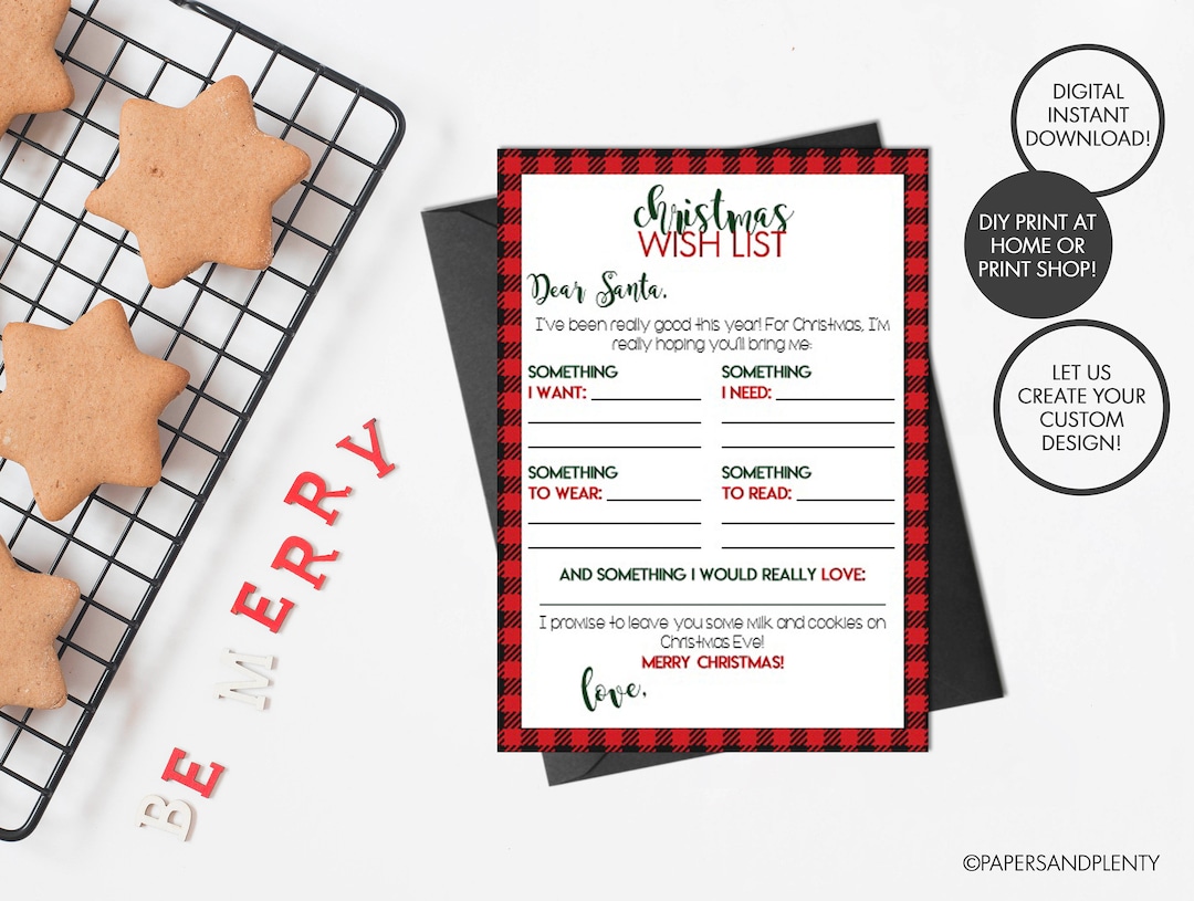 DIGITAL FILE Christmas dear Santa Wish List Kids Christmas Wish List ...