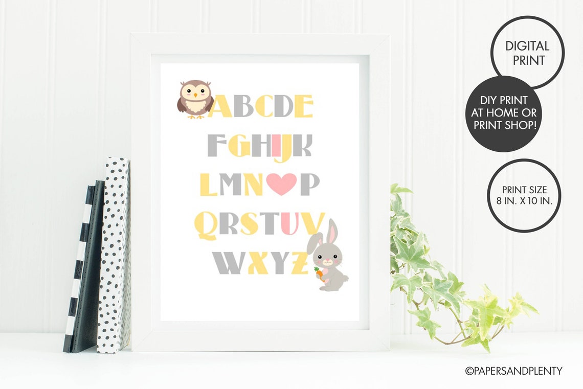 Woodland Animal Alphabet Nursery Print Wall Art Home Decor | Etsy