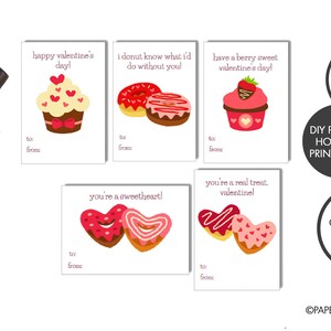DIGITAL FILE - Printable Donuts/treats Valentine Cards for Kids (DIY ...