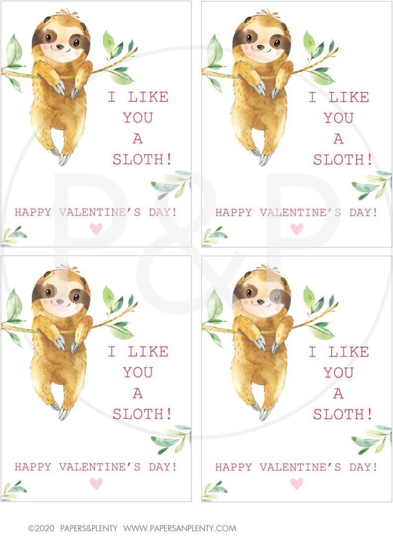 DIGITAL FILE Printable Sloth Valentine's Day Cards for - Etsy