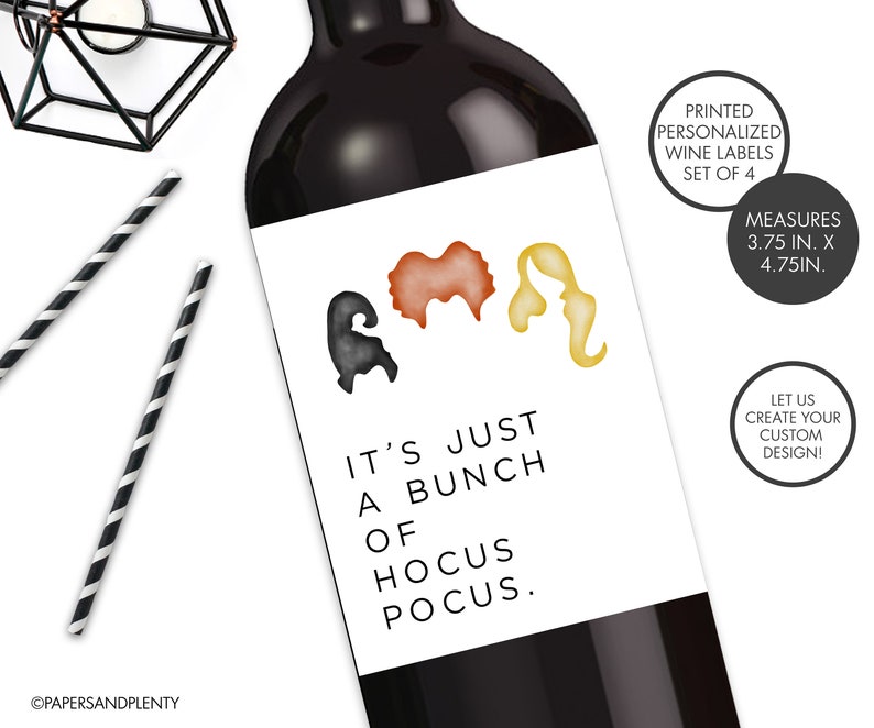 Printed Set of 4 Halloween Wine Labels, Witches Wine Labels, Halloween ...