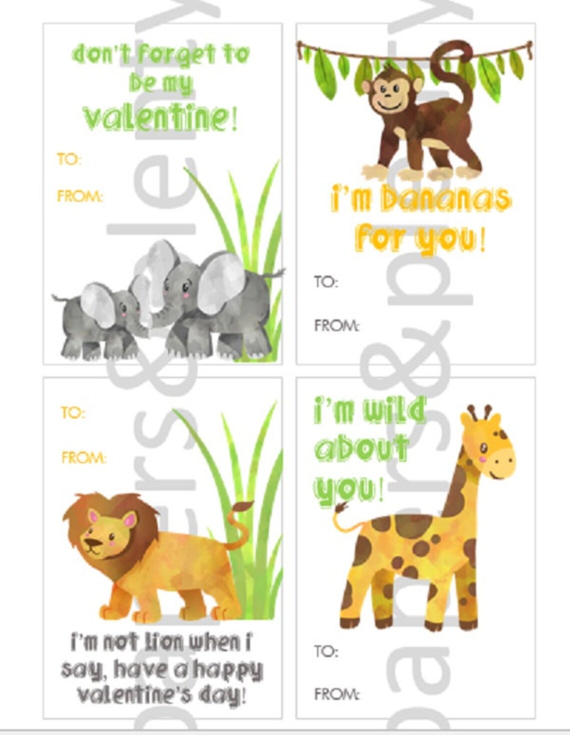 DIGITAL FILE Printable Safari Animal Valentine Cards for | Etsy