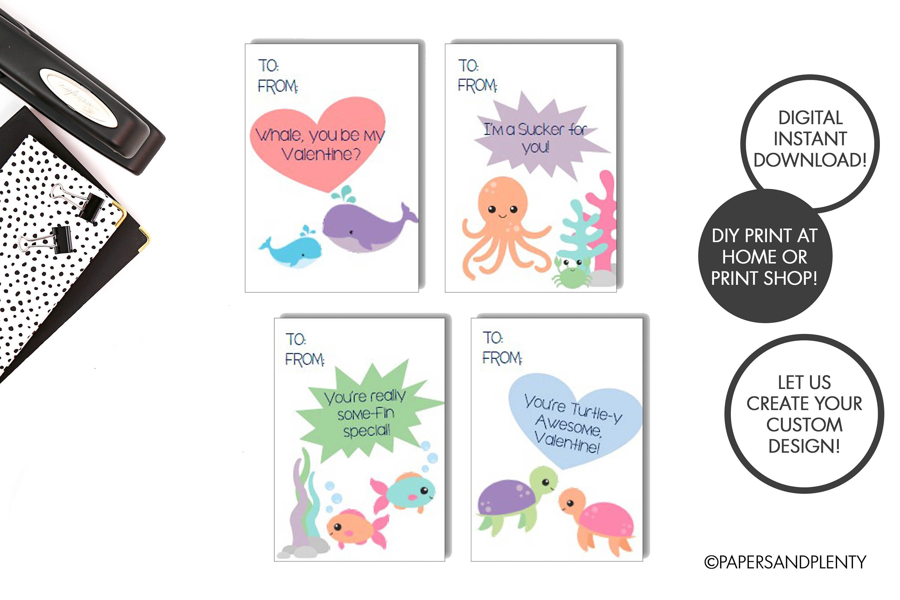 DIGITAL FILE - Printable Sea Life Animals Valentine's Day Cards for ...