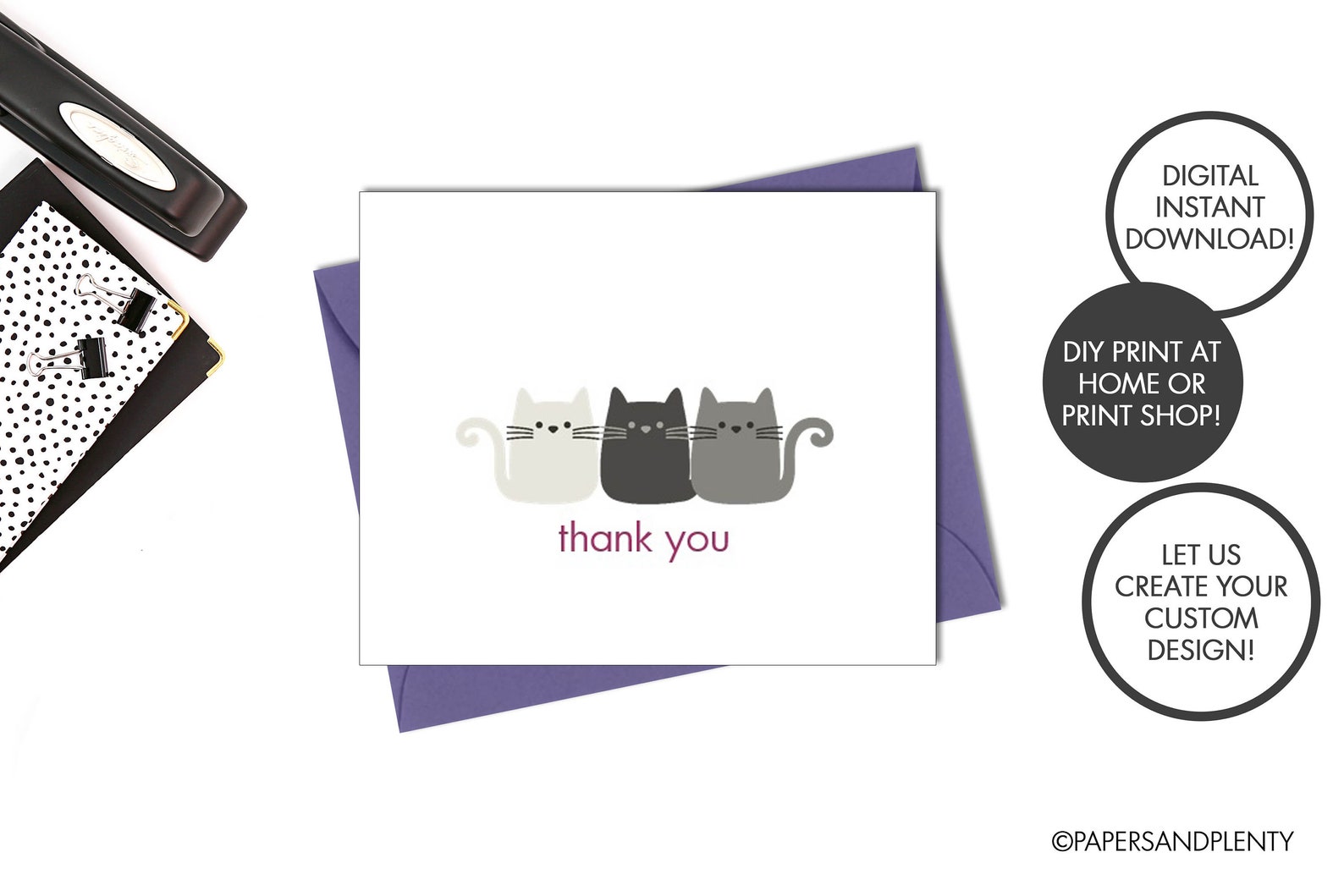 DIGITAL FILE Kitty Cat Thank You Cards Thank You Notes | Etsy