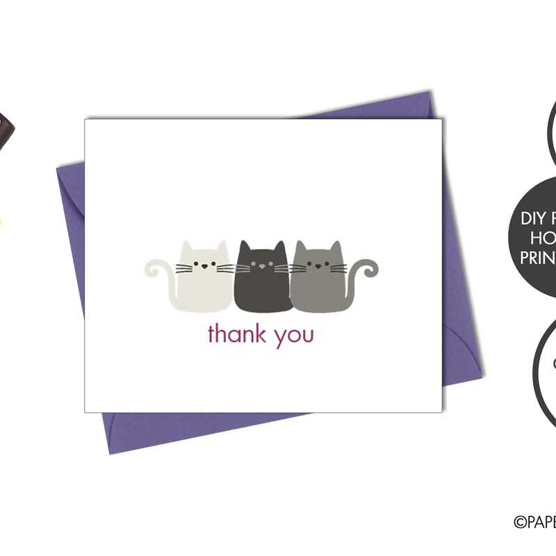 Cat Thank You Card - Etsy