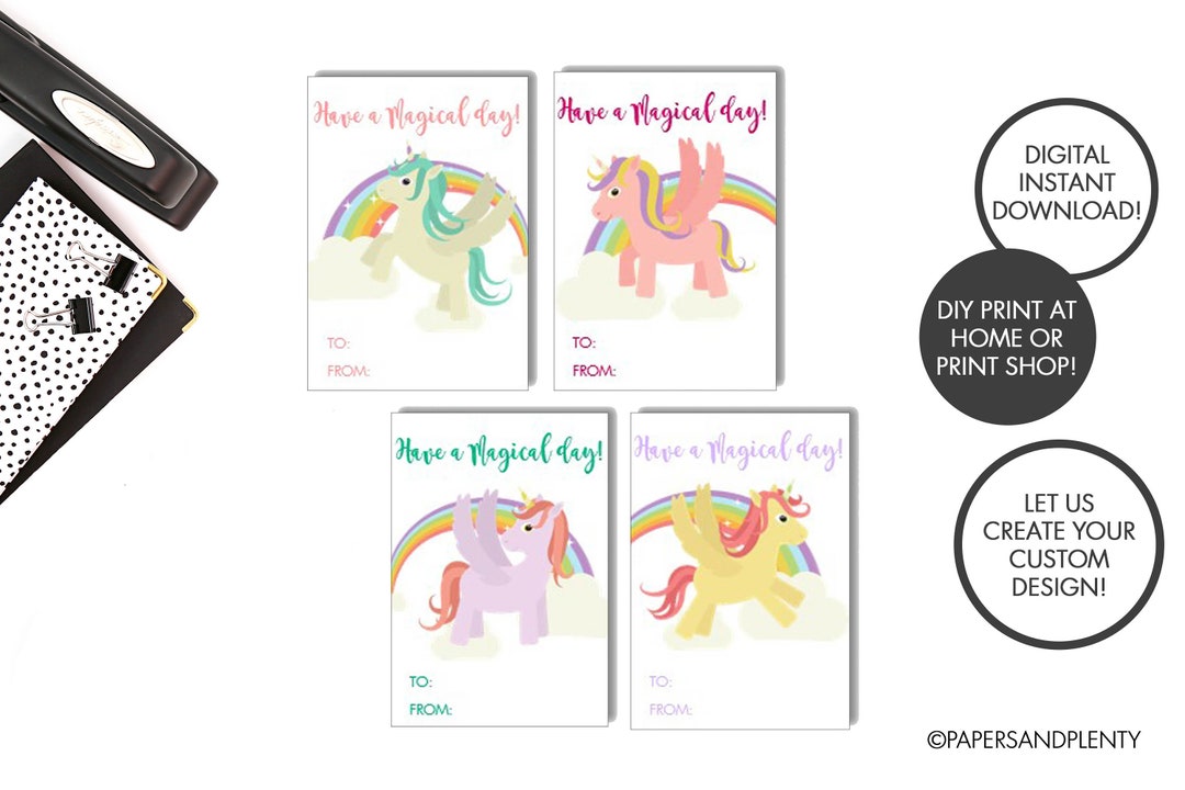 DIGITAL FILE - Printable Unicorn Valentine's Day Cards for Kids Set of ...