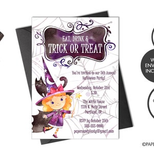 Halloween "eat, Drink & Trick or Treat" Party Invitation | Little Witch ...