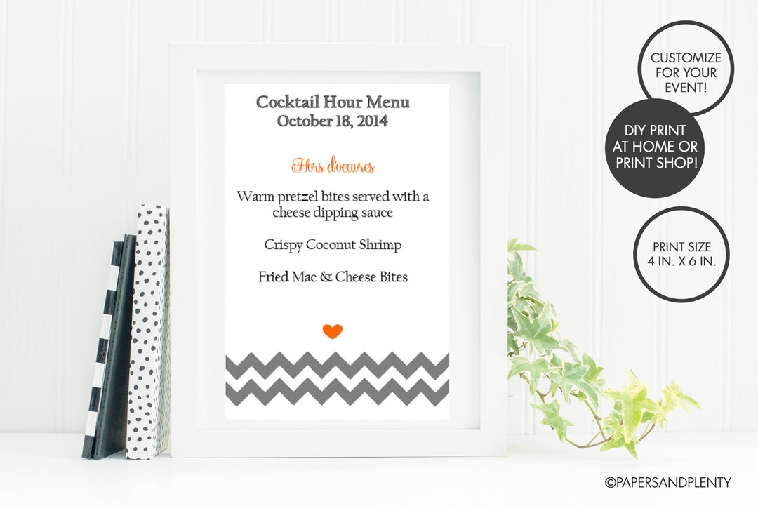 Wedding Reception Cocktail Hour Menu | Wedding Reception Sign | Bar ...