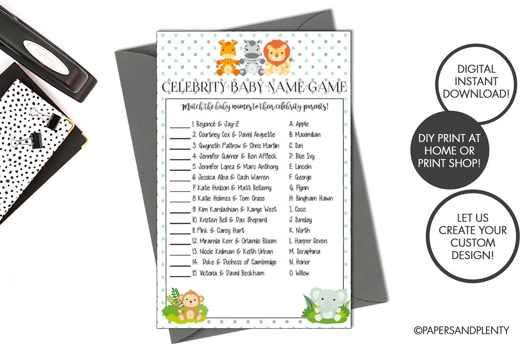 DIGITAL FILE - Celebrity Baby Name Game + Answer Key | Jungle Animal ...