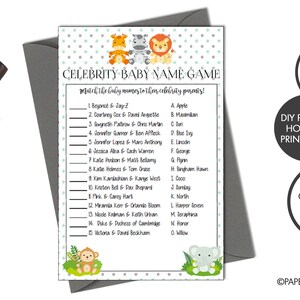 DIGITAL FILE - Celebrity Baby Name Game + Answer Key | Jungle Animal ...