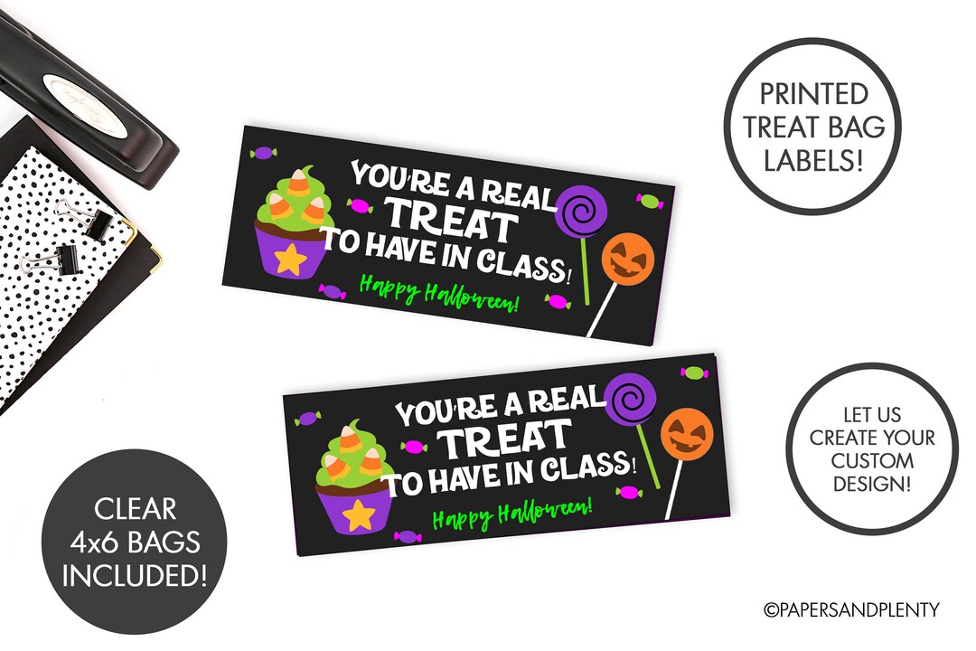 Printed Halloween Goodie Bags and Tags, Clear Treat Bag, Halloween ...