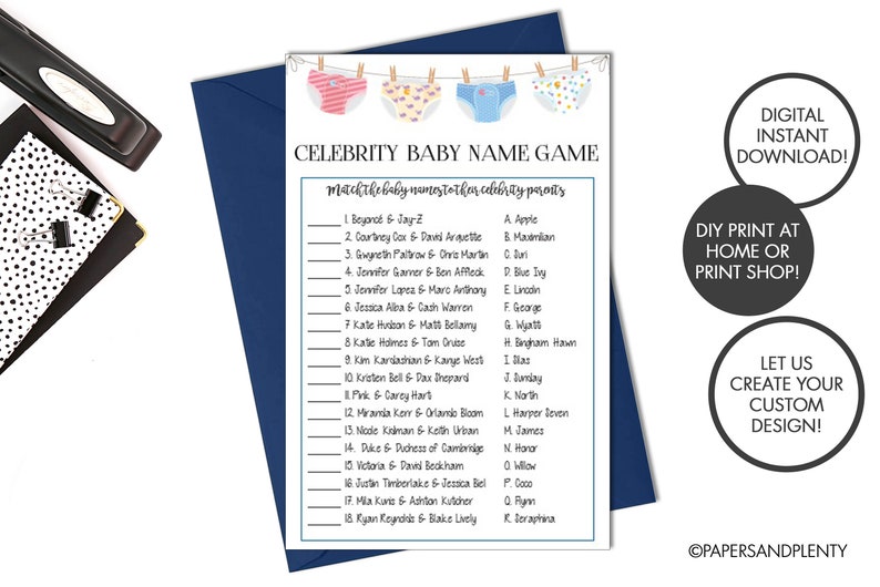 DIGITAL FILE - Baby Shower "celebrity Baby Name" Game + Answer Key ...