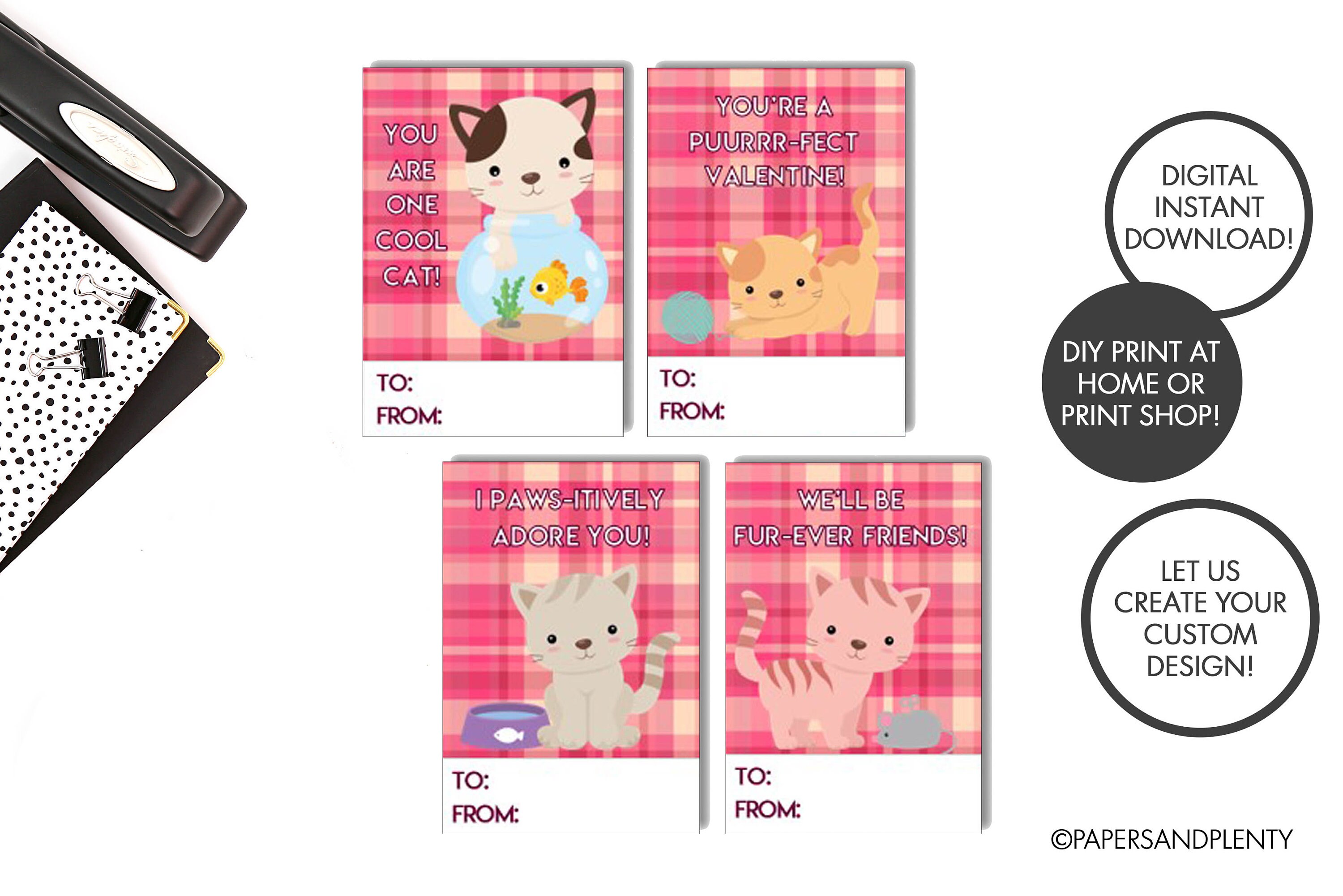 DIGITAL FILE Printable Kitty Cat Valentine's Day Cards for Kids Set of ...