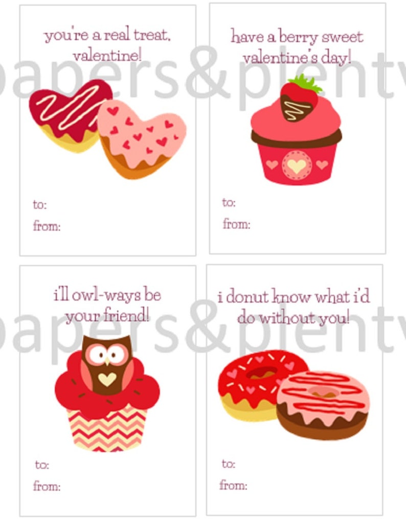 DIGITAL FILE - Printable Donuts/treats Valentine Cards for Kids (DIY ...