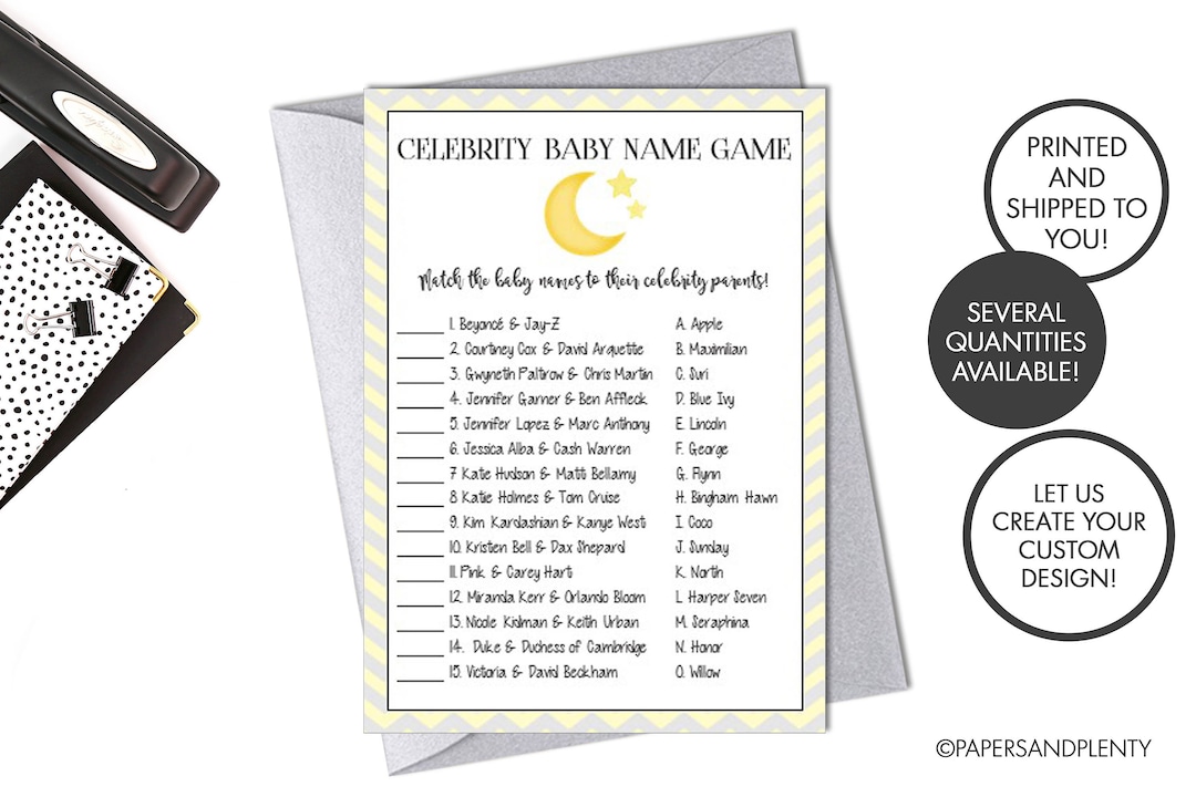 PRINTED Celebrity Baby Name Game Card | Baby Shower Game | Celebrity ...