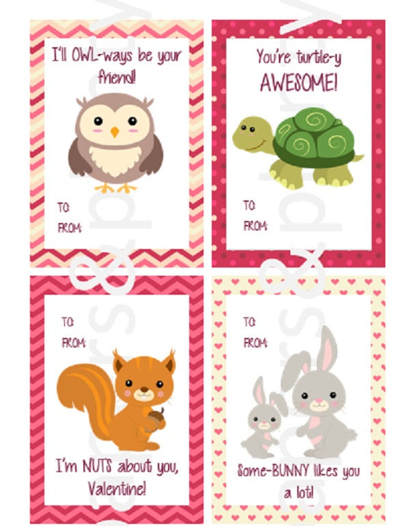 DIGITAL FILE - Woodland Animal Valentine Cards for Kids (DIY) Set of 8 ...