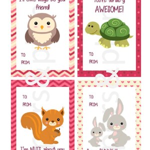 DIGITAL FILE - Woodland Animal Valentine Cards for Kids (DIY) Set of 8 ...