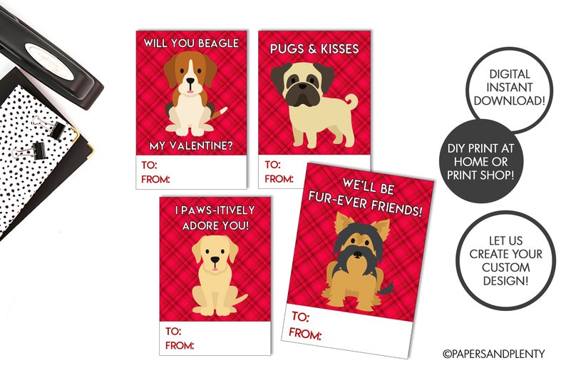 DIGITAL FILE - Puppy Valentine Cards for Kids DIY (set of 4) | Puppy ...