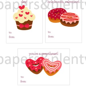 DIGITAL FILE - Printable Donuts/treats Valentine Cards for Kids (DIY ...