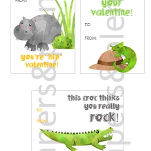 DIGITAL FILE - Printable Safari Animal Valentine Cards for Kids (DIY ...