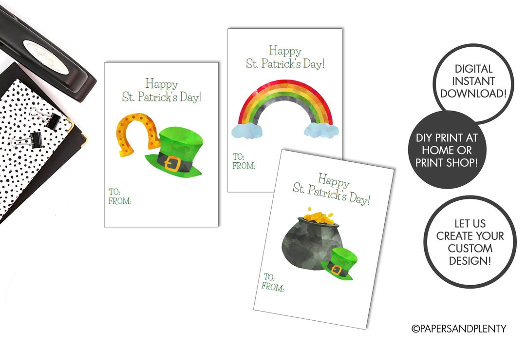 DIGITAL FILE - Printable St. Patrick's Day Cards (DIY) | Pot of Gold ...
