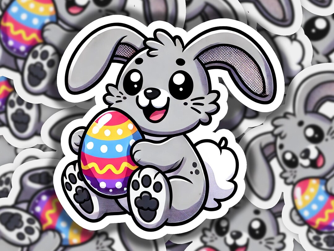 Easter Bunny Holding Dyed Egg Vinyl Sticker | Dishwasher Safe & Durable ...