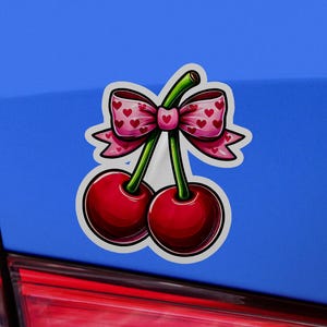 Cherry Pair Bow Vinyl Sticker | Dishwasher Safe & Durable | Custom ...