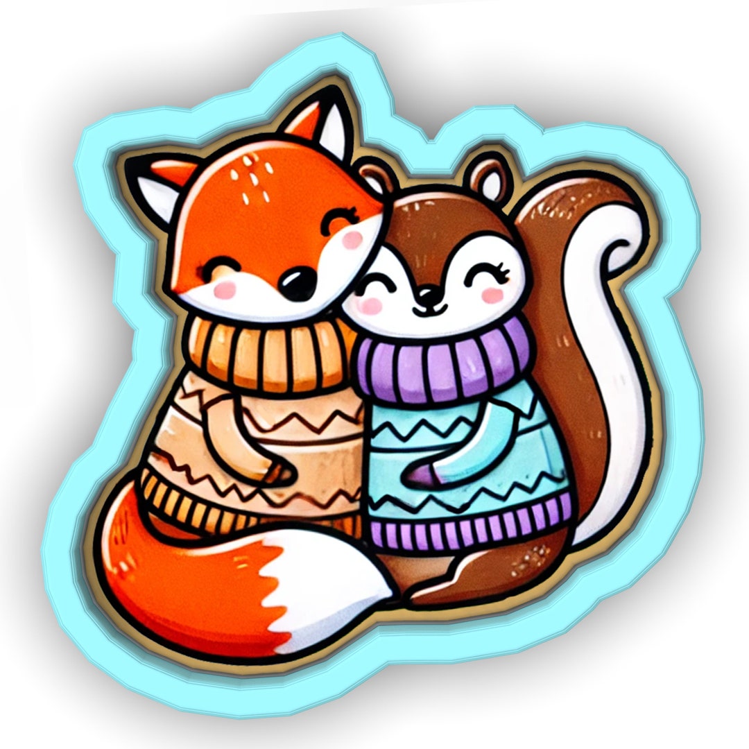 Fox and Squirrel Cuddling Cookie Cutter | Stamp | Stencil - SHARP EDGES ...