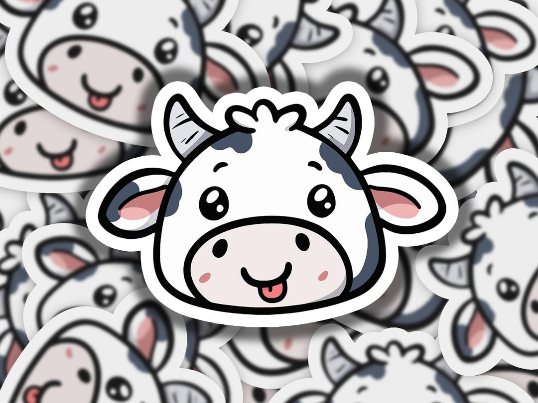 Cow Cute Head Vinyl Sticker | Dishwasher Safe & Durable | Custom Sizes ...