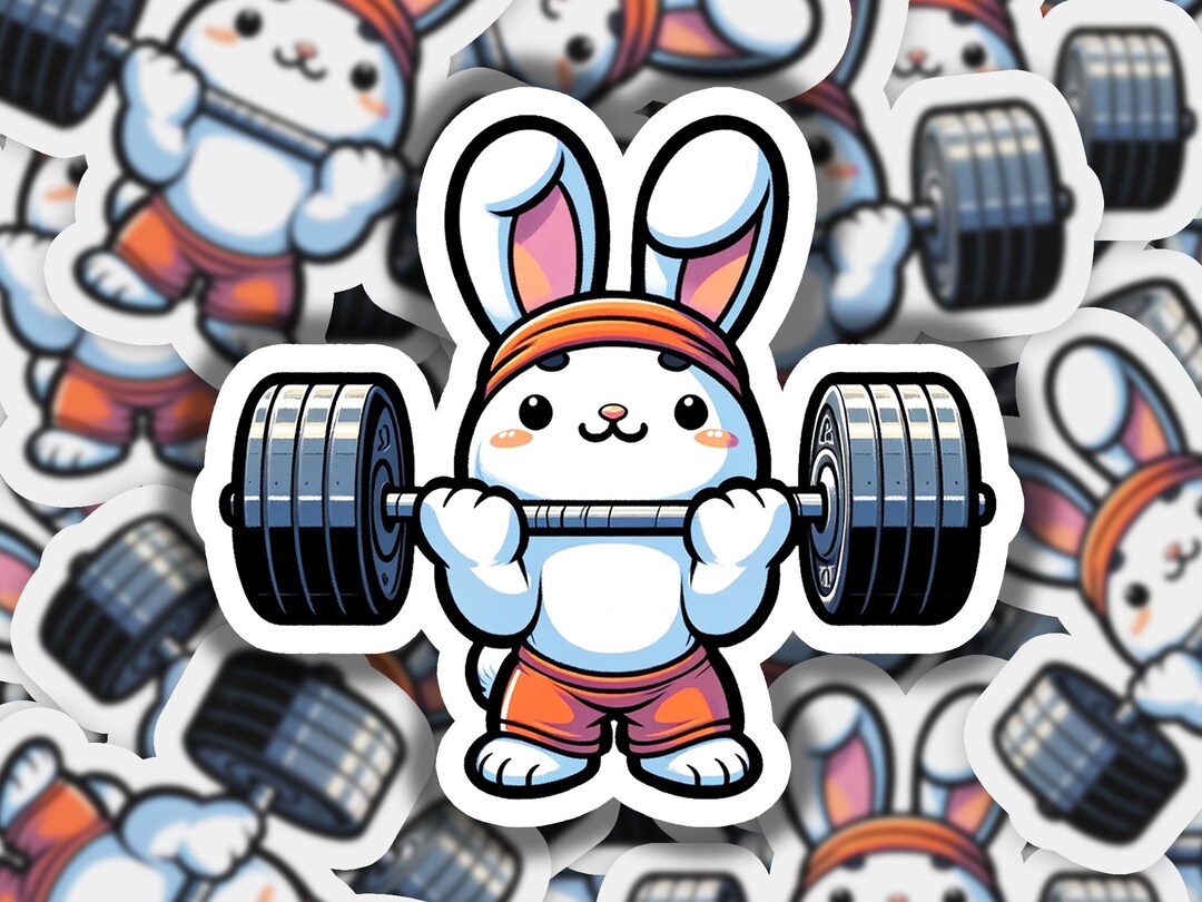 Bunny Lifting Weights Vinyl Sticker | Dishwasher Safe & Durable ...