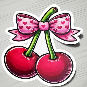 Cherry Pair Bow Vinyl Sticker | Dishwasher Safe & Durable | Custom ...