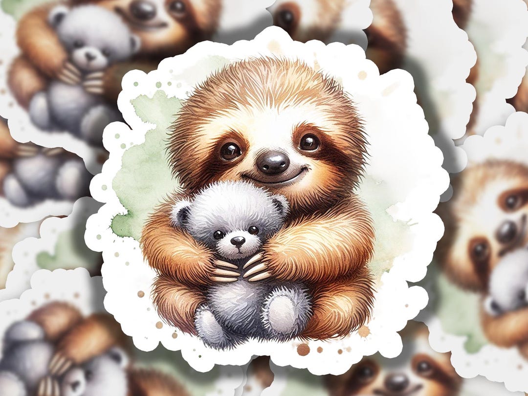 Sloth With Teddy Bear Cute Funny Vinyl Sticker | Waterproof & Durable ...