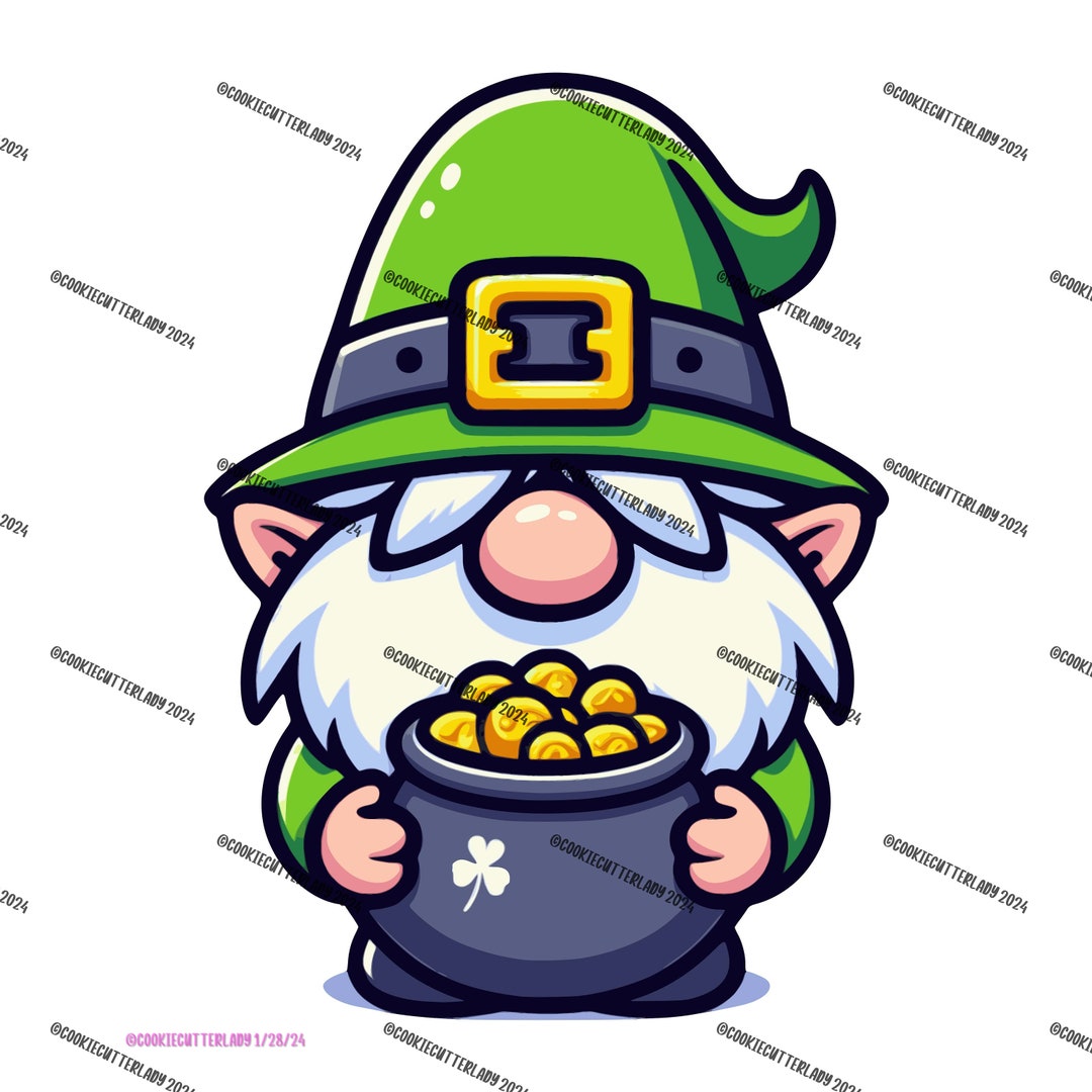 Gnome Leprechaun Pot of Gold St Patricks Day Downloadable Clipart - Free Commercial Use - High ...