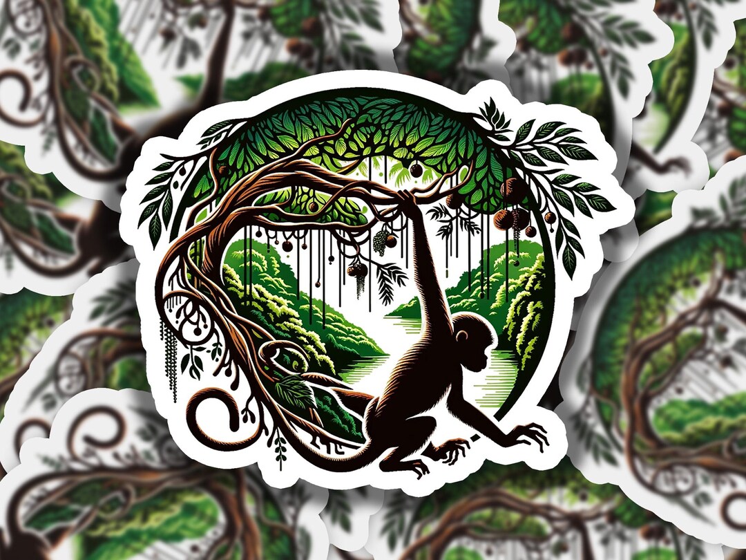 Monkey Swinging Rainforest Jungle 7 Vinyl Sticker | Dishwasher Safe ...