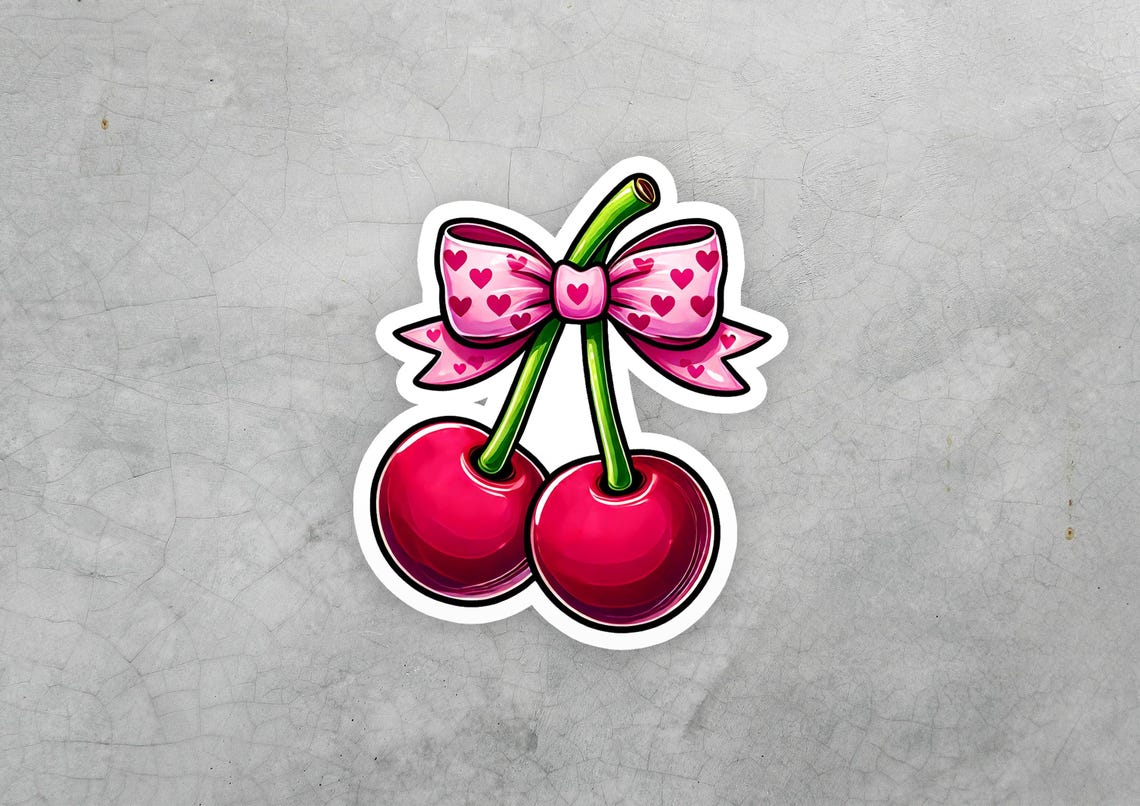 Cherry Pair Bow Vinyl Sticker | Dishwasher Safe & Durable | Custom ...