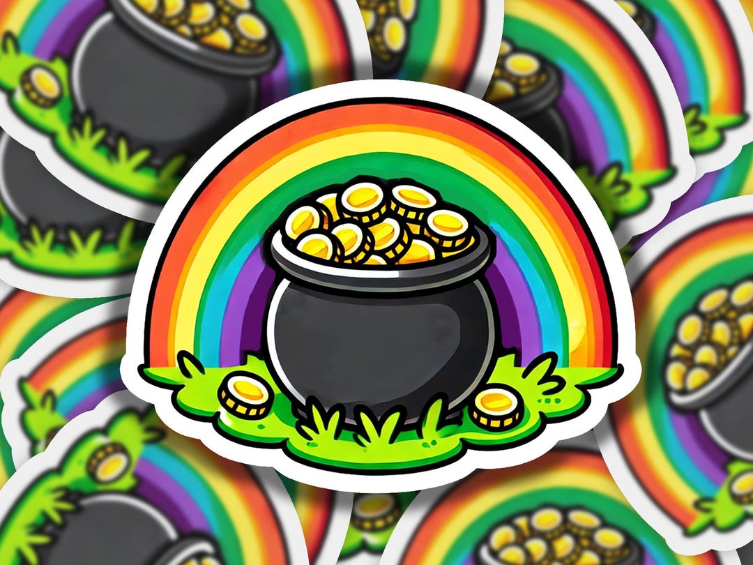 Pot of Gold With Rainbow Vinyl Sticker | Dishwasher Safe & Durable ...