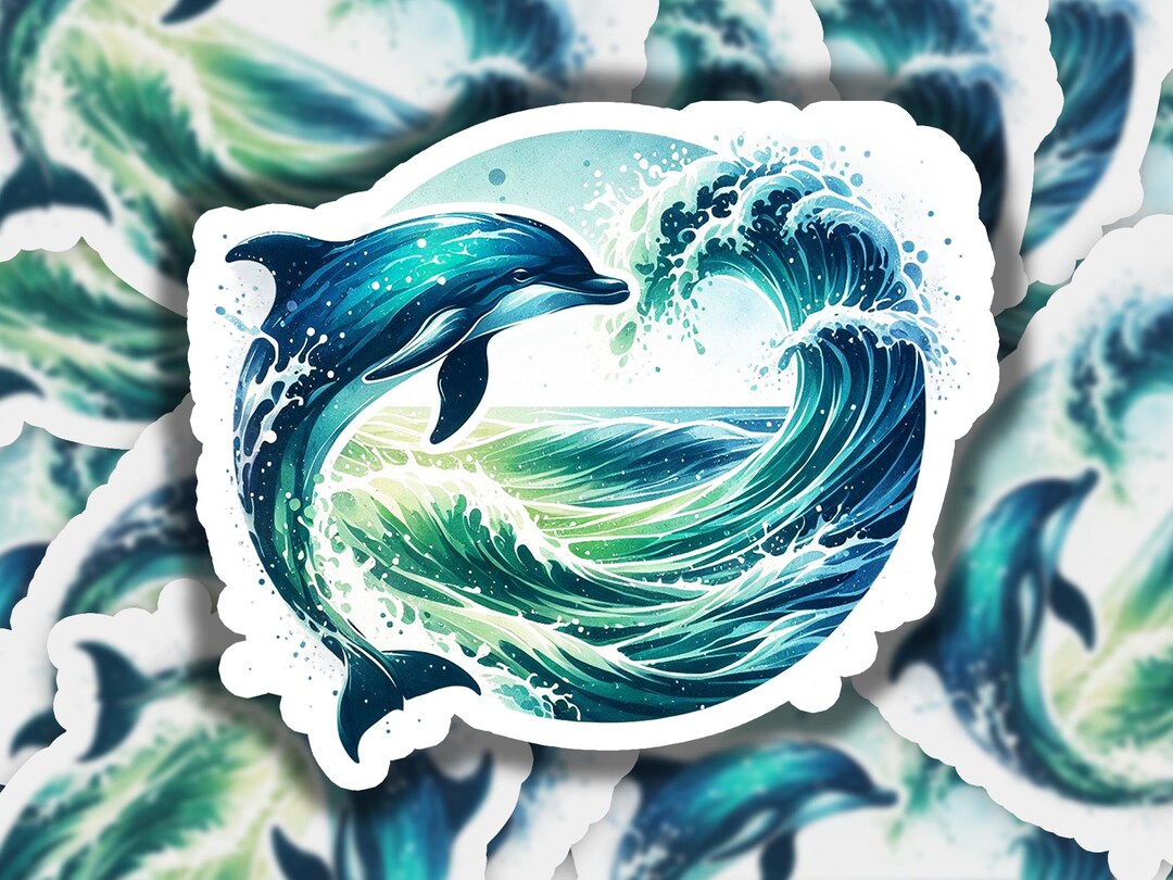 Dolphin Jumping Ocean Wave 2 Vinyl Sticker | Dishwasher Safe & Durable ...