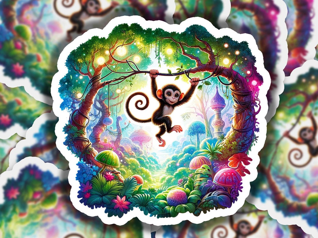 Monkey Swinging Rainforest Jungle 4 Vinyl Sticker | Dishwasher Safe ...