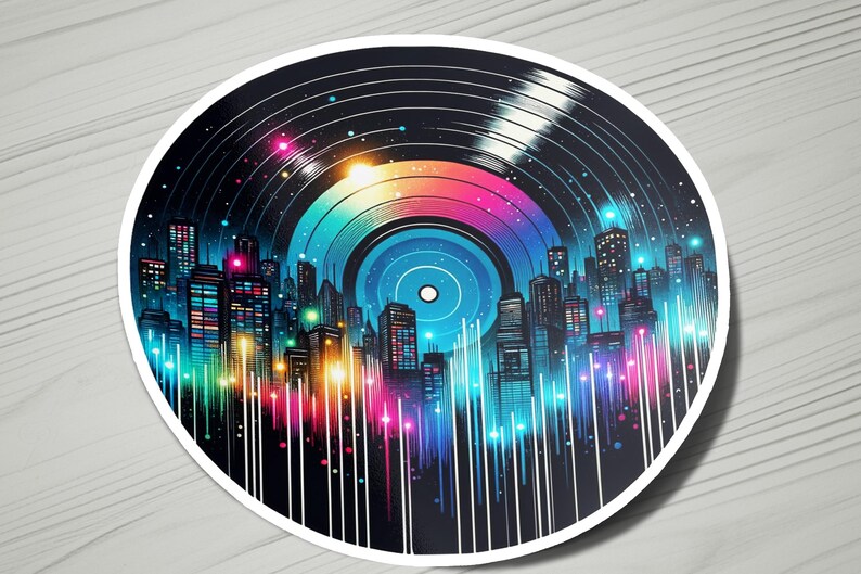 Record Rainbow City Scape Vinyl Sticker | Waterproof & Durable ...