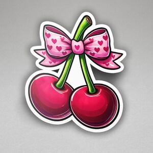Cherry Pair Bow Vinyl Sticker | Dishwasher Safe & Durable | Custom ...