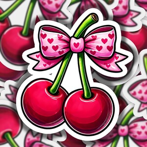 Cherry Pair Bow Vinyl Sticker | Dishwasher Safe & Durable | Custom ...