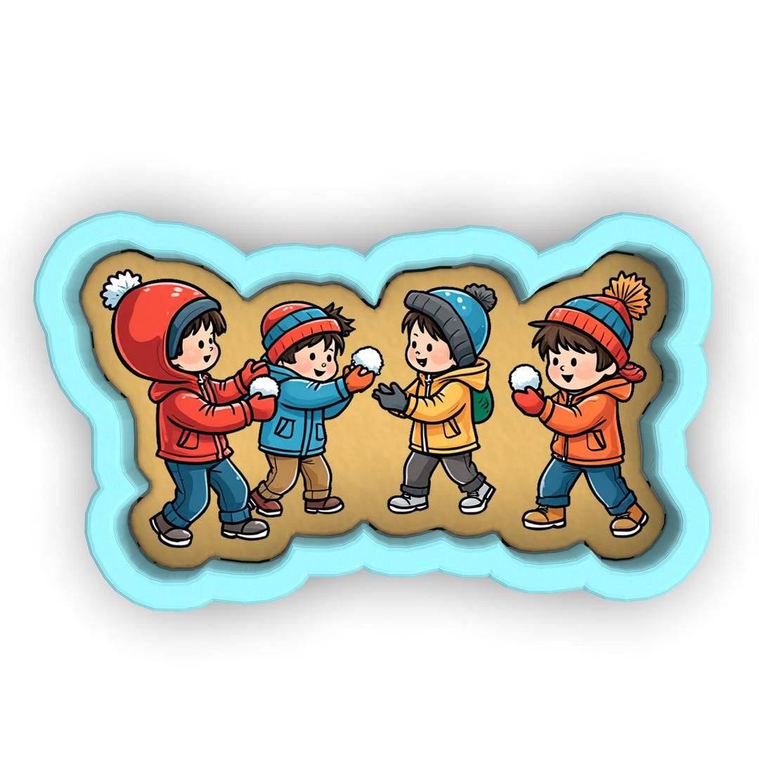 Snowball Fight Boys Cookie Cutter | Stamp | Stencil - SHARP EDGES ...