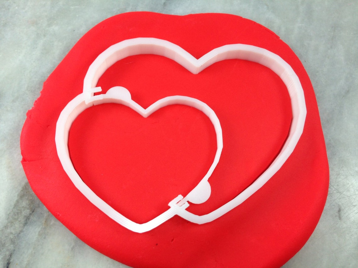 Double Heart Cookie Cutter 2-piece Outline & Stamp SHARP - Etsy