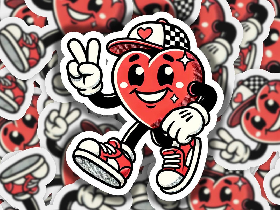 Smiling Retro Heart Guy Peace Vinyl Sticker | Dishwasher Safe & Durable ...